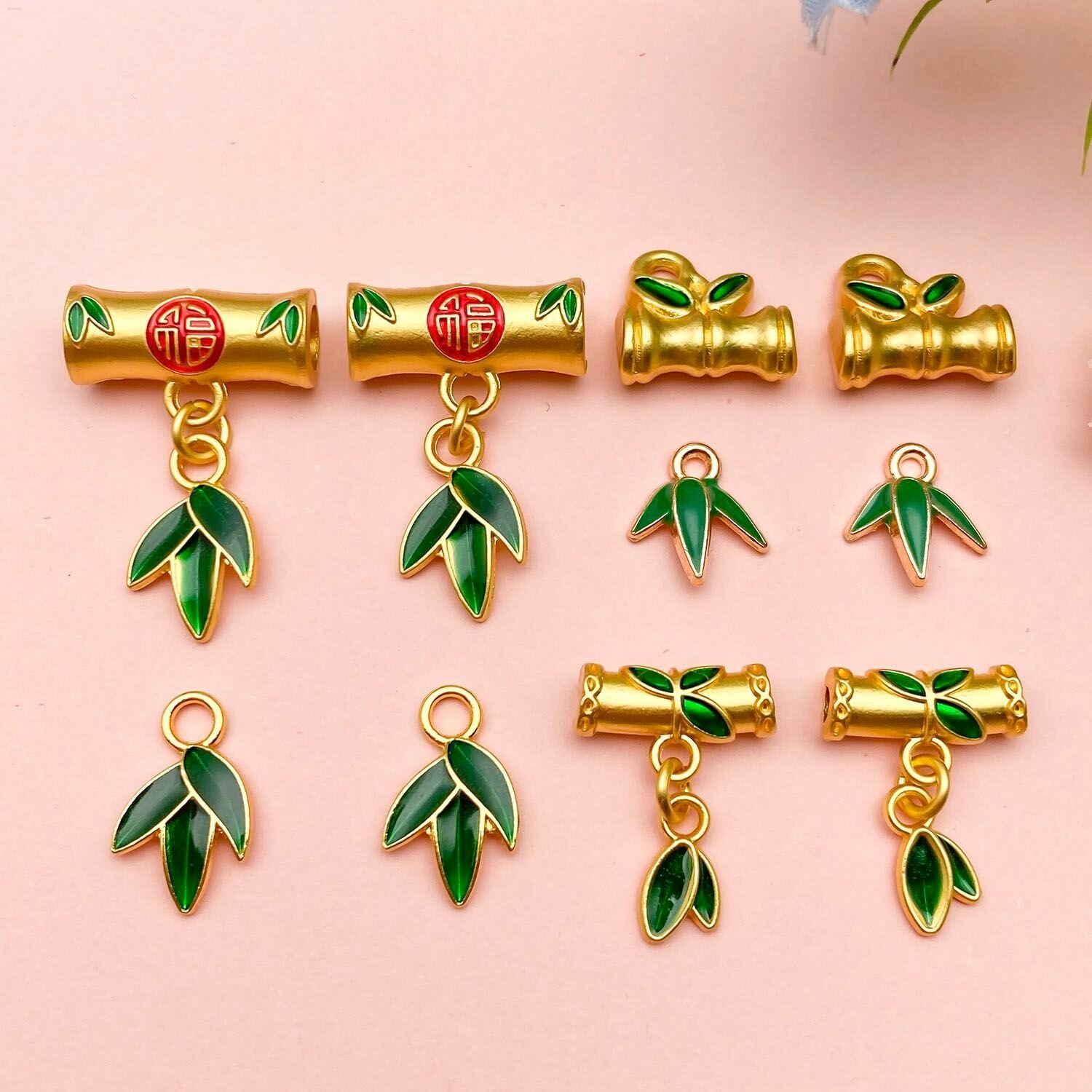 10-предметный набор 'Бамбук восходящих ступеней' с капельной покраской для создания бижутерии.