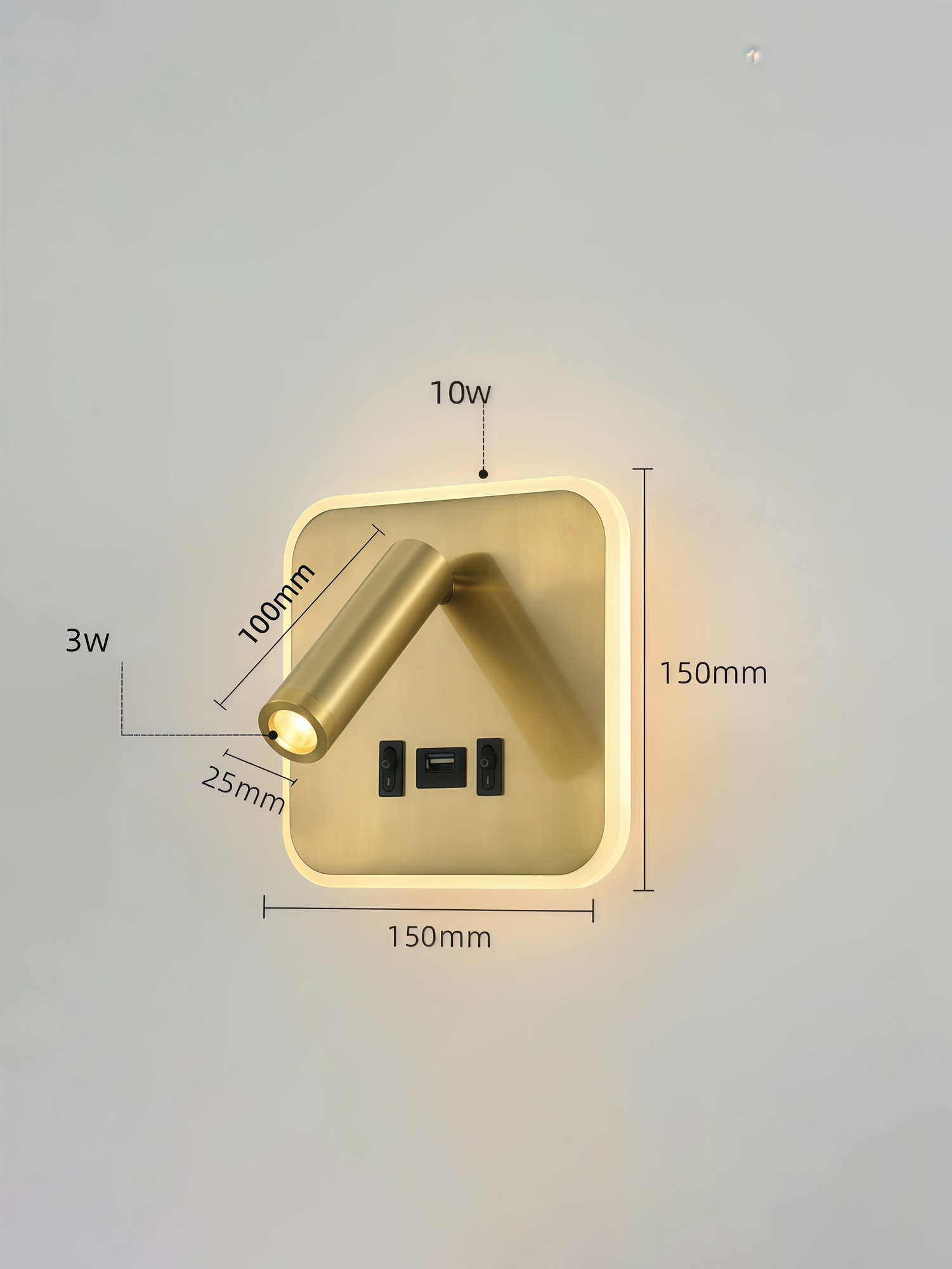 Настенный светильник LJHI, LED, USB-зарядка, 13W, IP44, белый, золотой