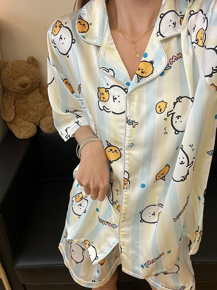 Пижама Hello Kitty Ice Silk с короткими рукавами, женская летняя тонкая повседневная одежда, милая летняя домашняя одежда для девочек