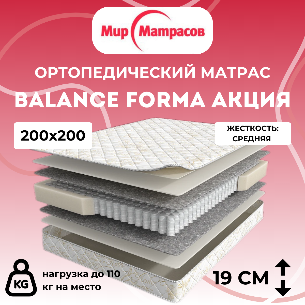Матрас 200х200 см ортопедический Мир Матрасов Balance Forma Акция / Баланс Форма Акция, Независимые пружины