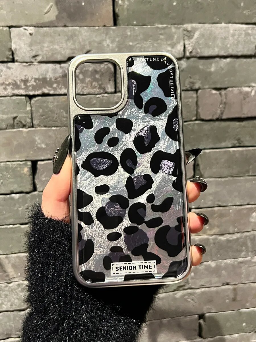 Чехол-накладка О'кейси, для iPhone 12, 12 Pro, защита камеры, принт, черный/серебряный