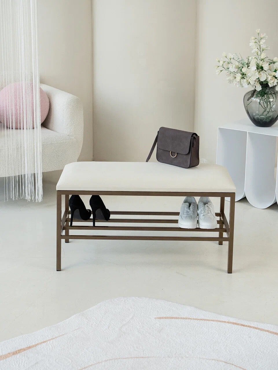 Банкетка-обувница с мягким сиденьем и полками для обуви 80х35х39см