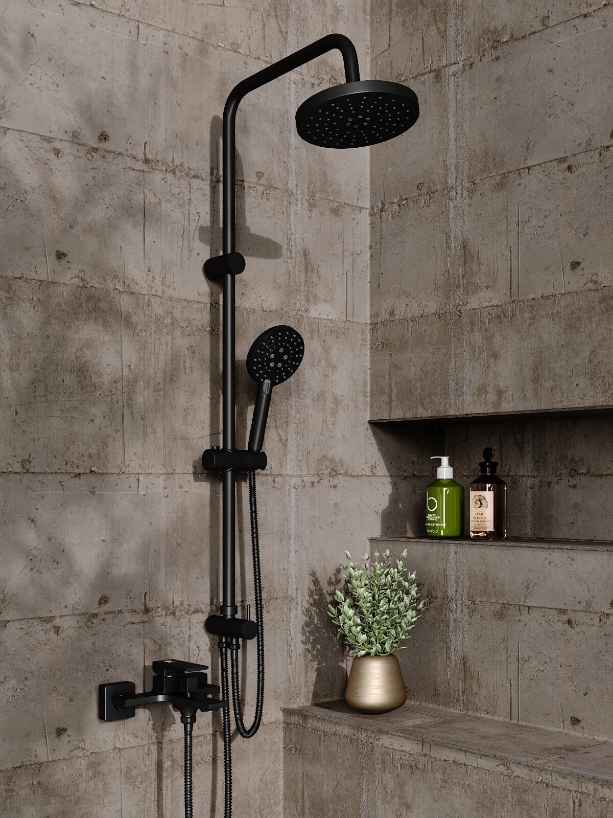 Душевая система с однорычажным смесителем для ванны/душа Orange Lutz M04-932b, черный матовый