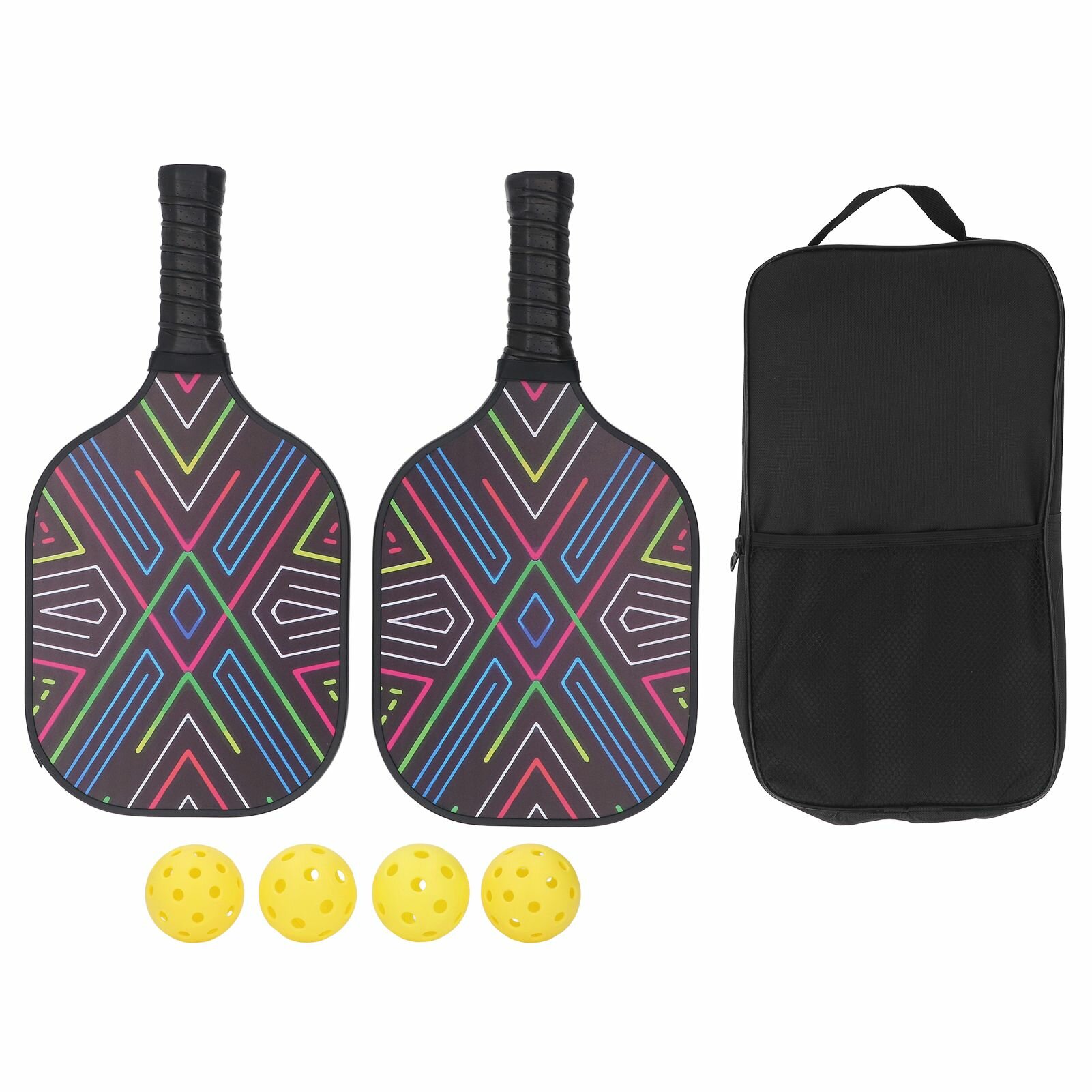 Легкий набор из углеродного волокна для игры в пиклбол с 2 ракетками для игры в пиклбол, 4 сумки для мячей, удобная ручка, граффити