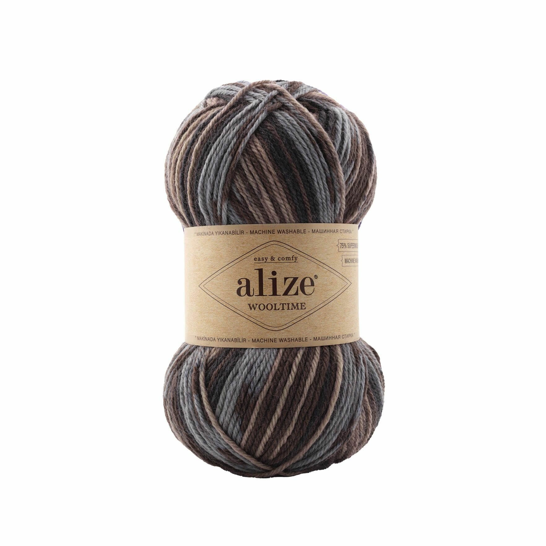 Пряжа Alize Wooltime 11015 (5 мотков по 100г/200м) серый/коричневый