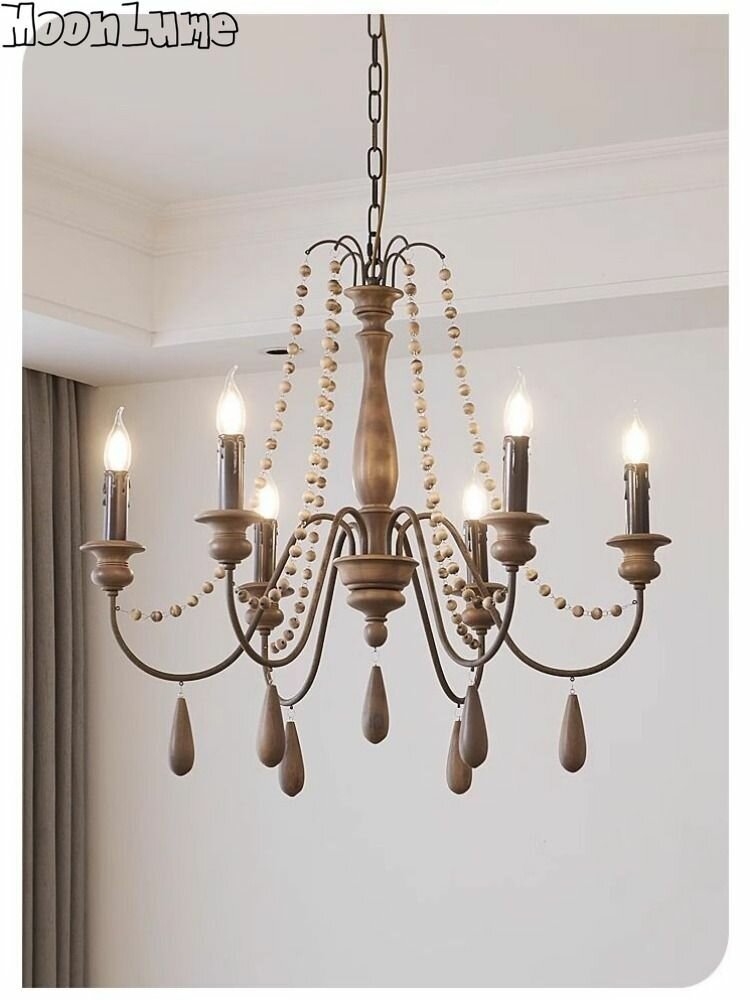 Люстра из цельного дерева в стиле ретро, французская