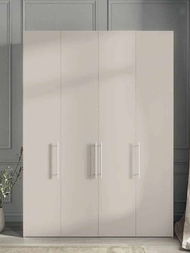 Шкаф для одежды с полками и 2 штангами Casa Mia 160x50x210 см. Н2-гладкий четырехстворчатый распашной, цвет Кашемир 5981 BS, Ручка Boyard мебельная рейлинг 320мм нержавеющая сталь