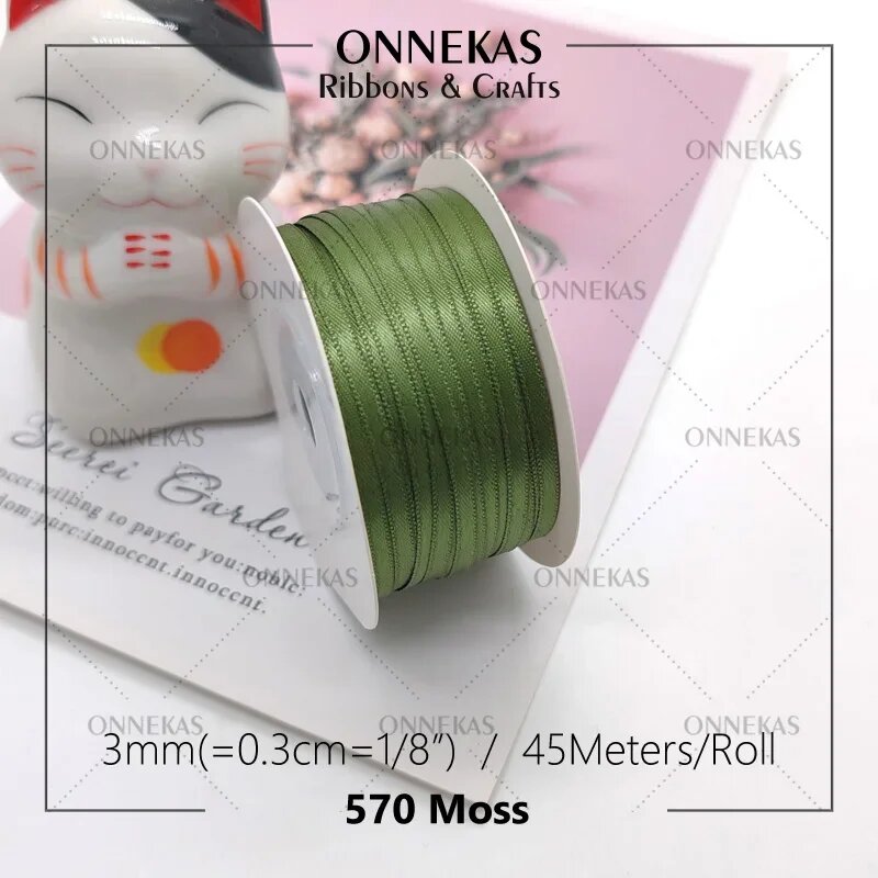 Атласная лента 3 мм, 100% полиэстер, 45 м 4B-570 Moss