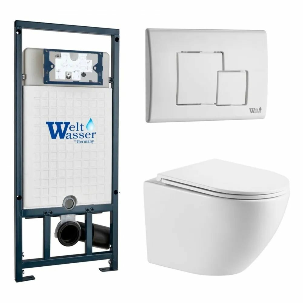 Комплект: Унитаз подвесной WeltWasser MARBERG 507+MERZBACH 043 XL GL-WT+MAR 507 SE GL-WT белый, кнопка белая, с инсталляцией, слив торнадо,