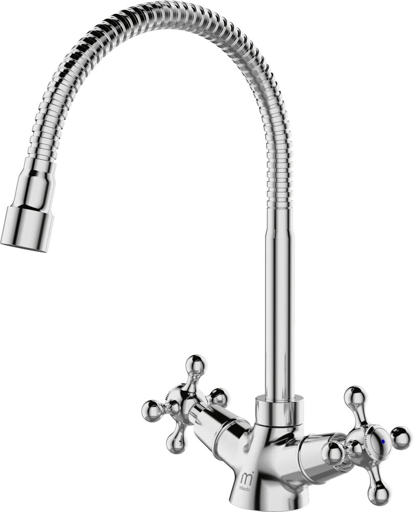Смеситель для кухни Milardo Duplex DUPSB0FM05 с гибким изливом, с поворотным изливом, хром, глянцевый, вентильный, латунный
