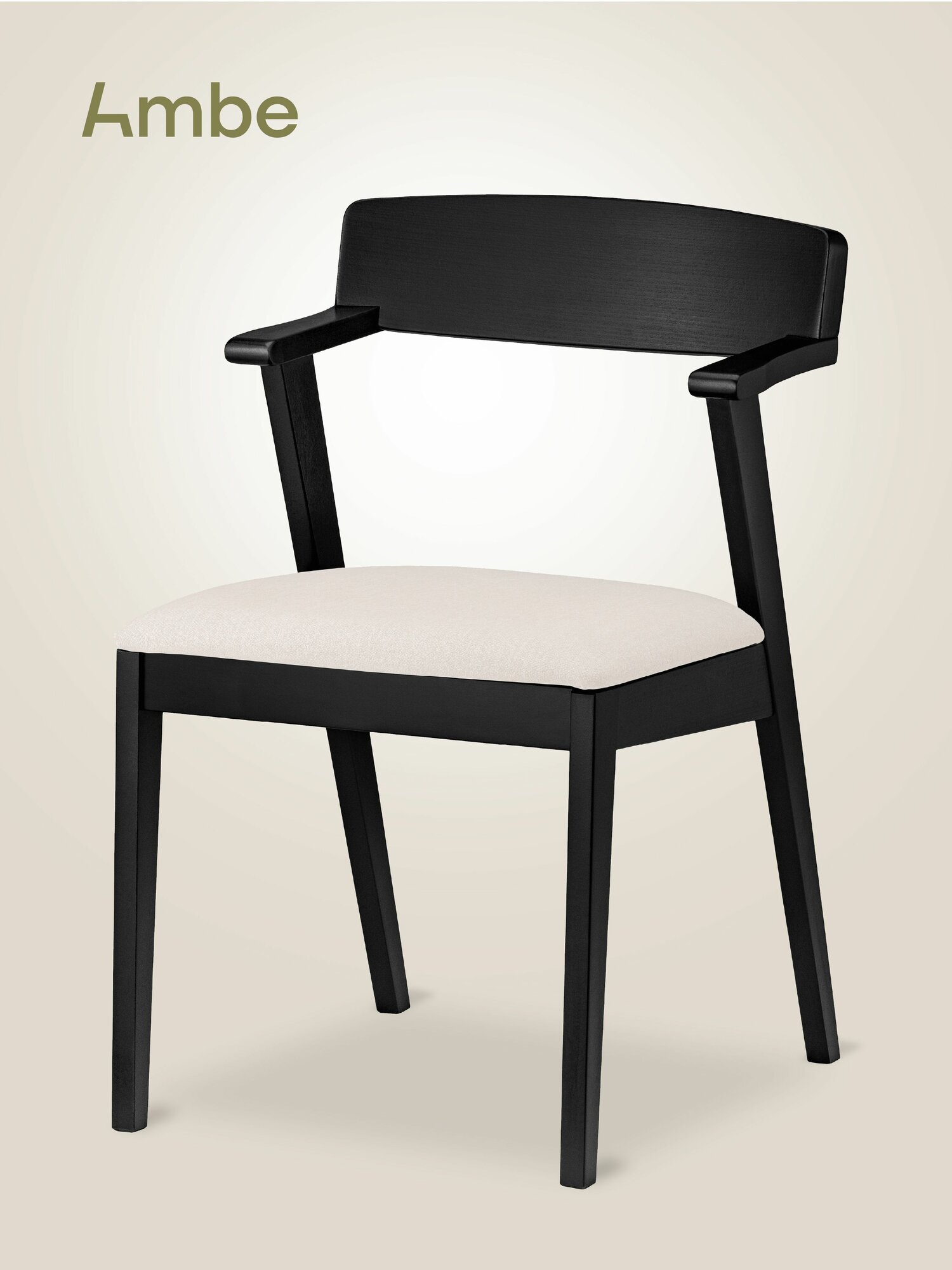 Стул для кухни и дома, Ambe Кейн, кресло из массива бука, Черный, Кремовый велюр