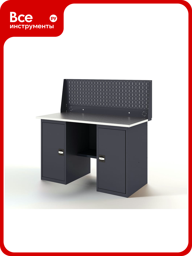 Верстак-стол с перфопанелью одинарной GREENBERG с двумя тумбами, 1400 мм VERSTAK_Т2_Р1_1400 надежной конструкции
