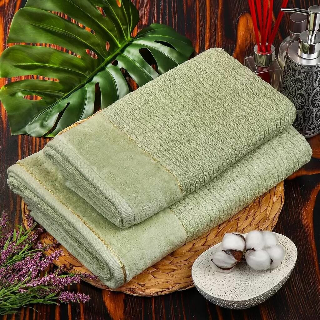 Банное полотенце КНР "Оксфорд", 50х90 см, 100% хлопок, 500 г/м2, бледно-зеленое, Узбекистан