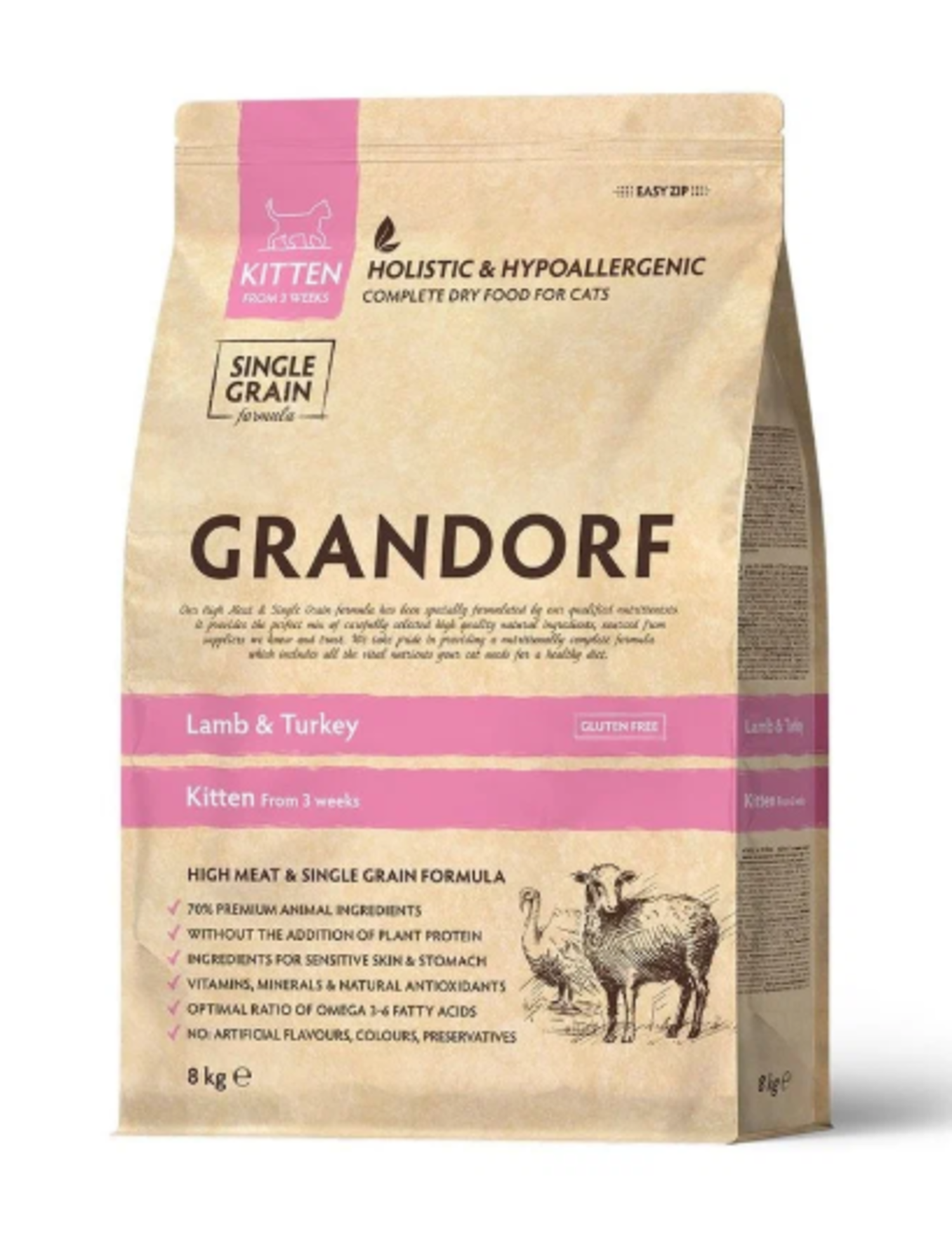 Сухой корм Grandorf Kitten для котят в возрасте от 3 недель, беременных и кормящих кошек 8 кг