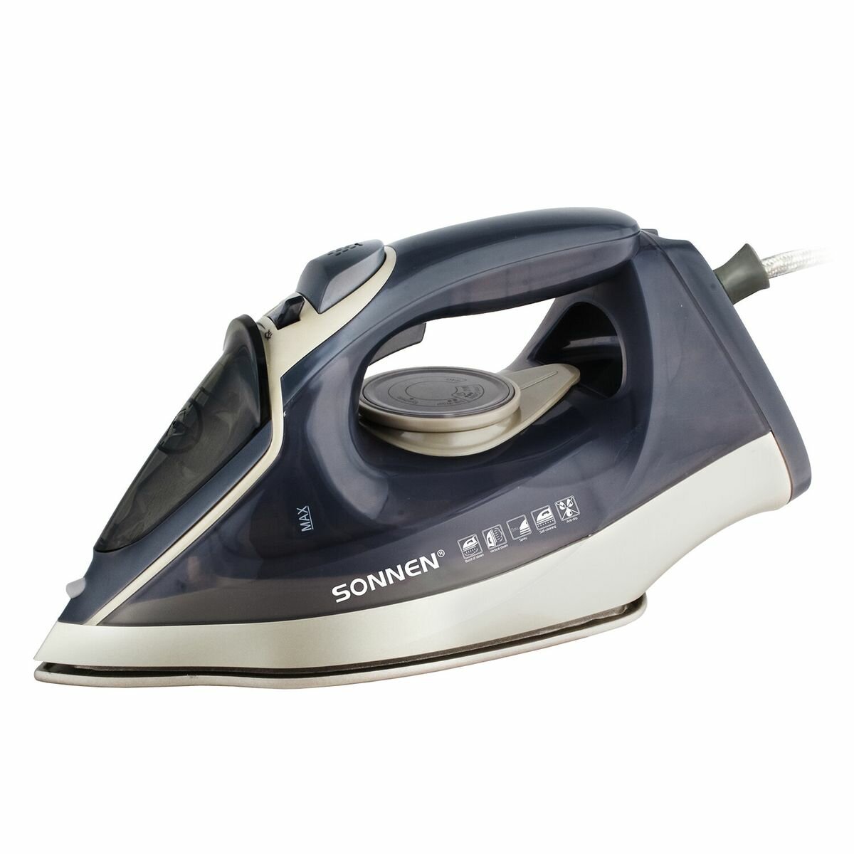 Утюг паровой Sonnen SI-6008, 2200Вт, керамическое покрытие, антикапля, серебристый/золотой (456998)