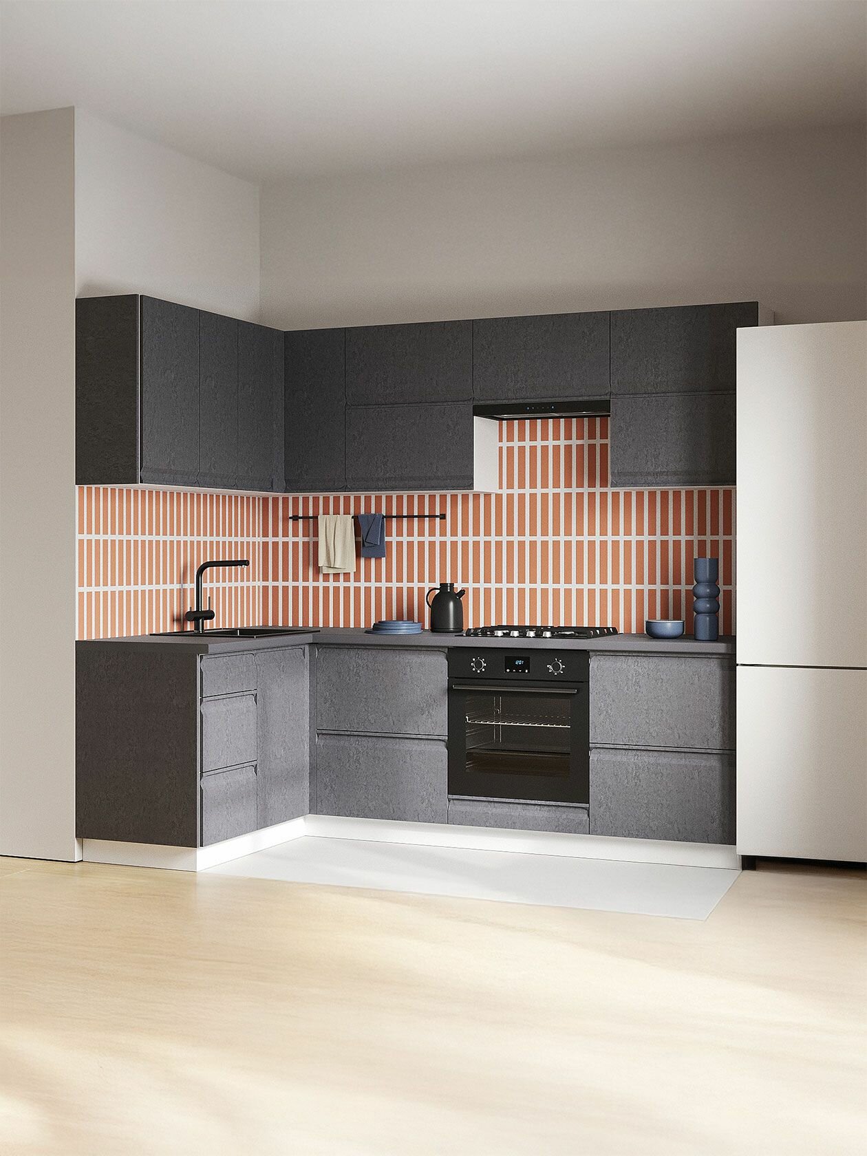 Кухонный гарнитур Велюр 240х140 см, мебель для дома и кухни, Белый / Бетон графит