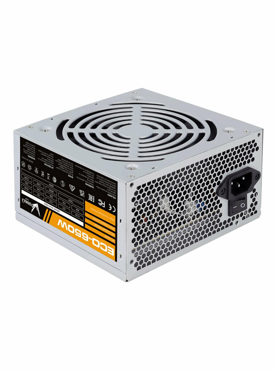 Блок питания 650W FORMULA (AEROCOOL) ECO-650W (ATX, 20+4 pin, 120mm fan, PCI-E 6+2P, 2xSATA) (ECO-650W (F))