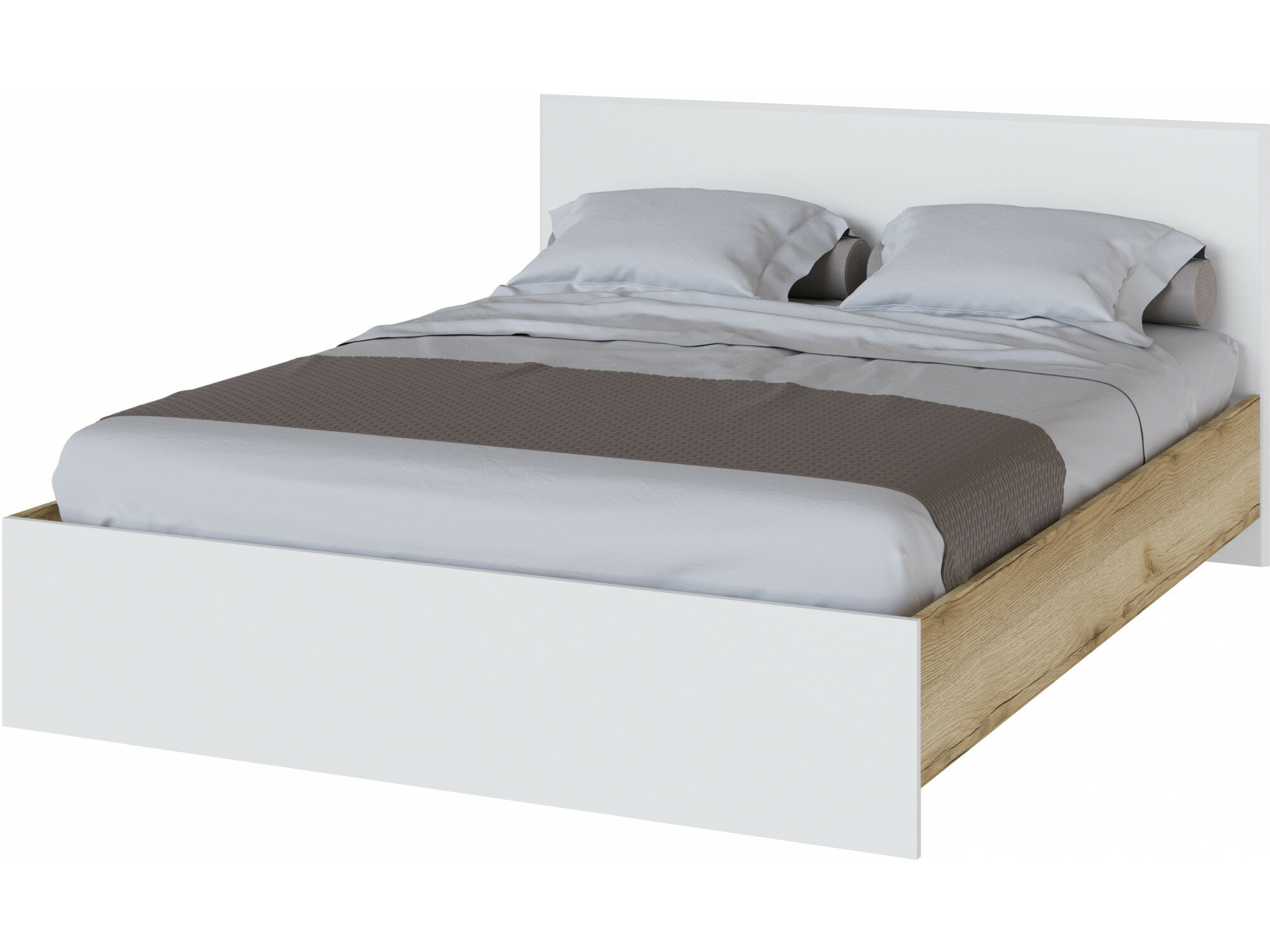 Кровать двуспальная, 1600х2000, ЛДСП, в основании настилы ДСП, делано/белый