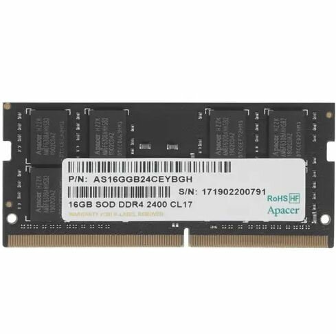 Оперативная память Apacer SODIMM (ES.16G2T. GFH) SO-DIMM DDR4 16 ГБ - DDR4, 16 ГБx1 шт, 2400 МГц, 17x17x17x38