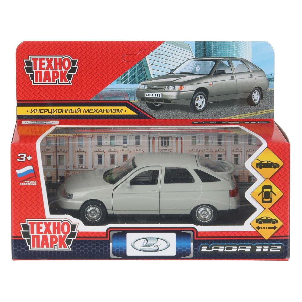 Машина металл Ваз-2112 12см двери, багаж, светло-коричневый технопарк 2112-12-LBN-WOD