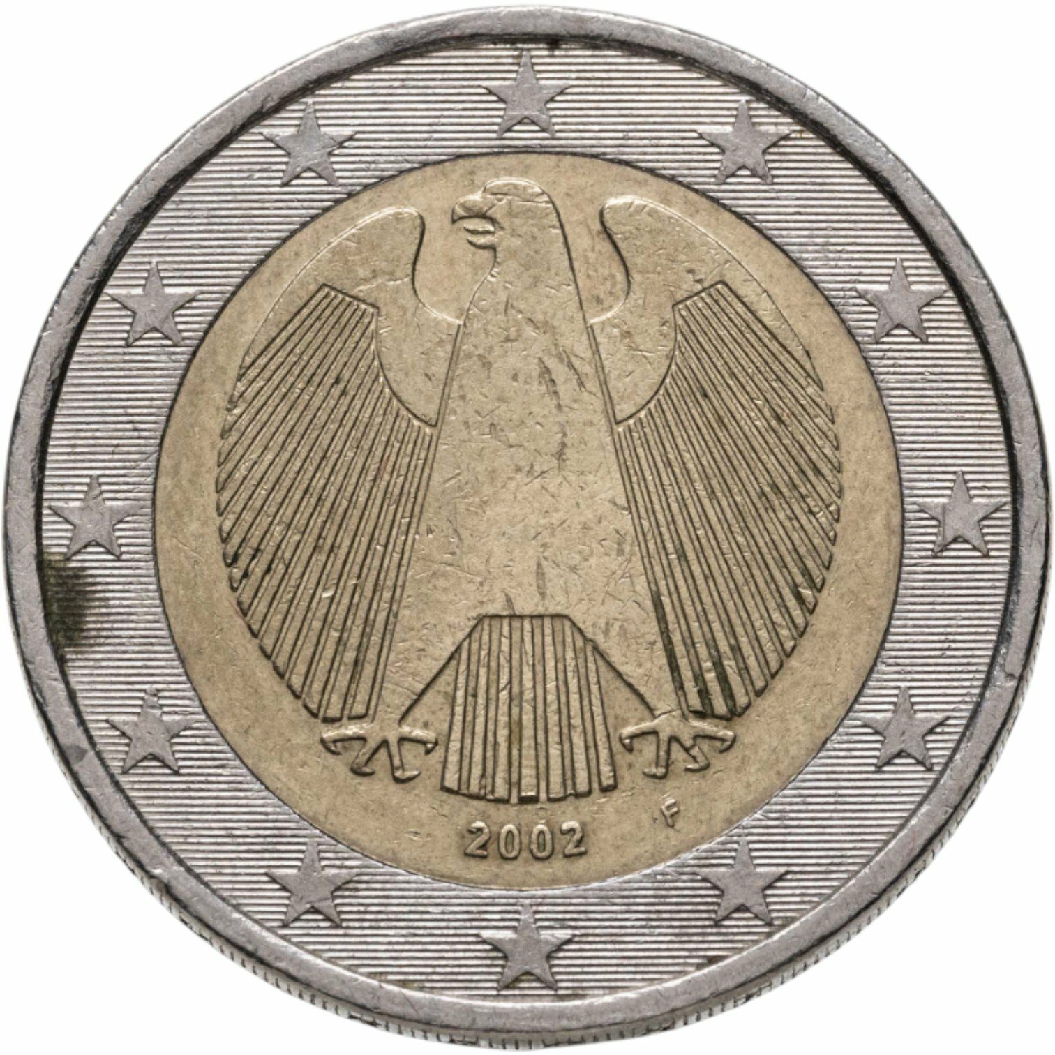 Германия 2 евро euro 2002 F знак монетного двора: "F" - Штутгарт, Биметалл, в сохранности VF-XF