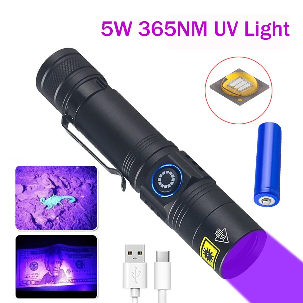 USB зарядный ультрафиолетовый фонарик 365/395 нм USB 365NM