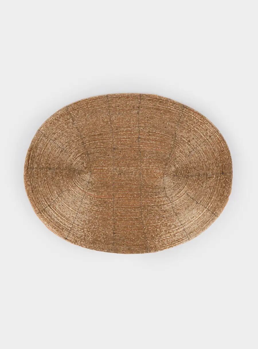 Салфетка под приборы, 31х41 см, бисер, овальная, шампань, Bijou