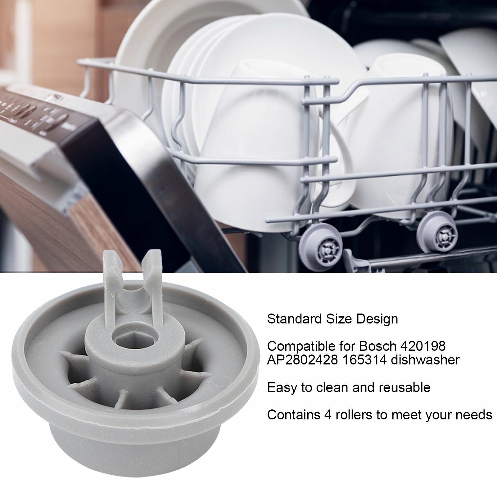 4 шт, роликовая стойка для посудомоечной машины, запасная часть, колесо для корзины для посудомоечной машины Bosch 420198 AP2802428 165314