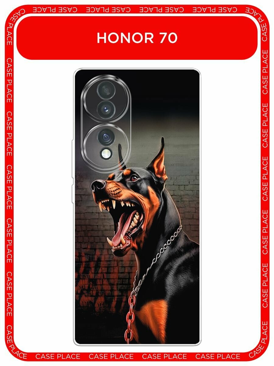 Силиконовый чехол на Honor 70 / Хонор 70 с принтом "Доберман с цепью"