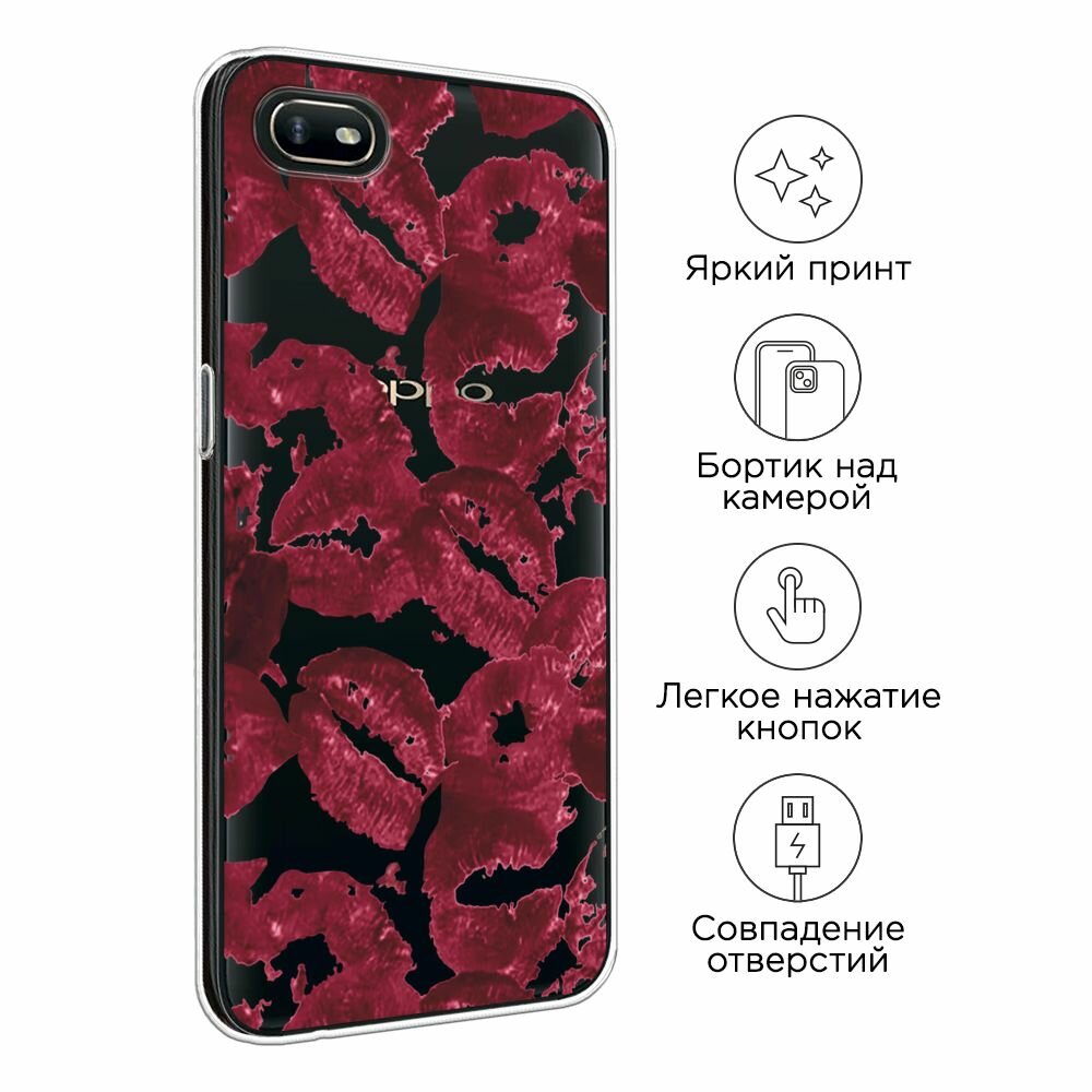 Чехол на Oppo A1k / Оппо А1к с принтом "Помада паттерн 2", прозрачный — фото 1