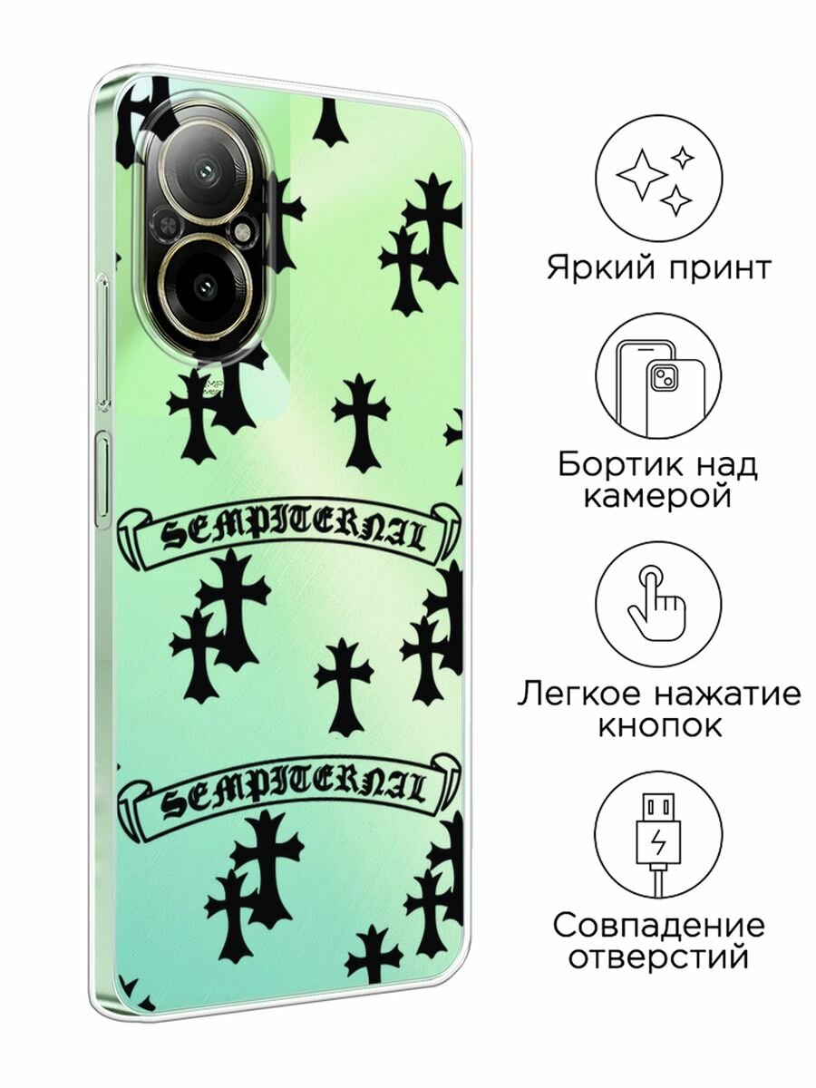 Чехол на Realme C67 4G / Реалми C67 4G с принтом "Кресты паттерн чёрный", прозрачный — фото 1