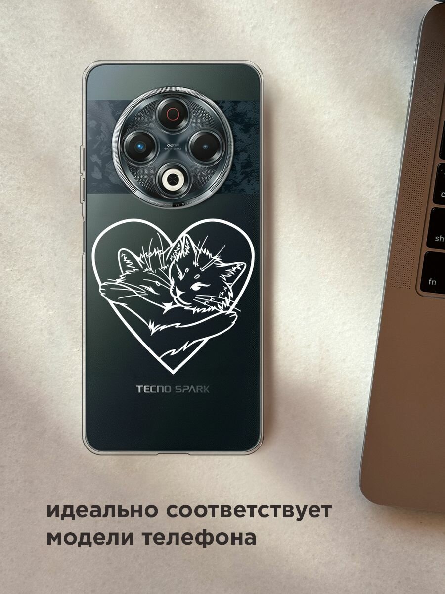 Чехол на Tecno Spark 30 / Текно Спарк 30 с принтом "Влюблённые котики рисунок 2 - 14 февраля", прозрачный — фото 1