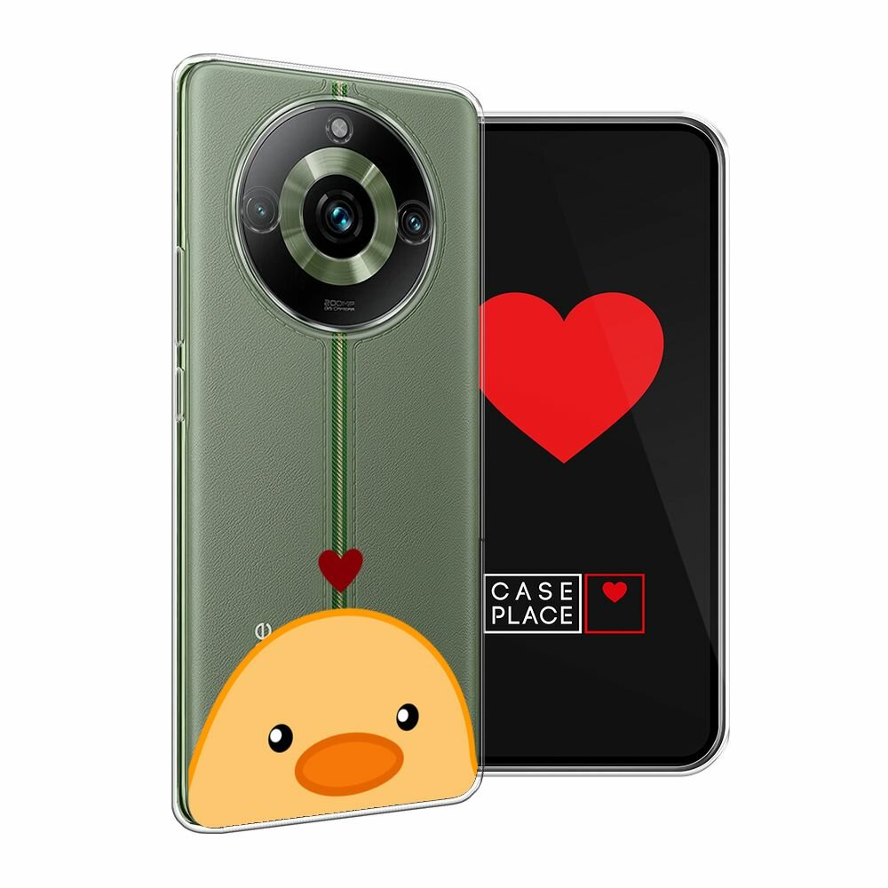 Чехол на Realme 11 Pro / Реалми 11 Про с принтом "Влюблённая уточка - 14 февраля", прозрачный — фото 1