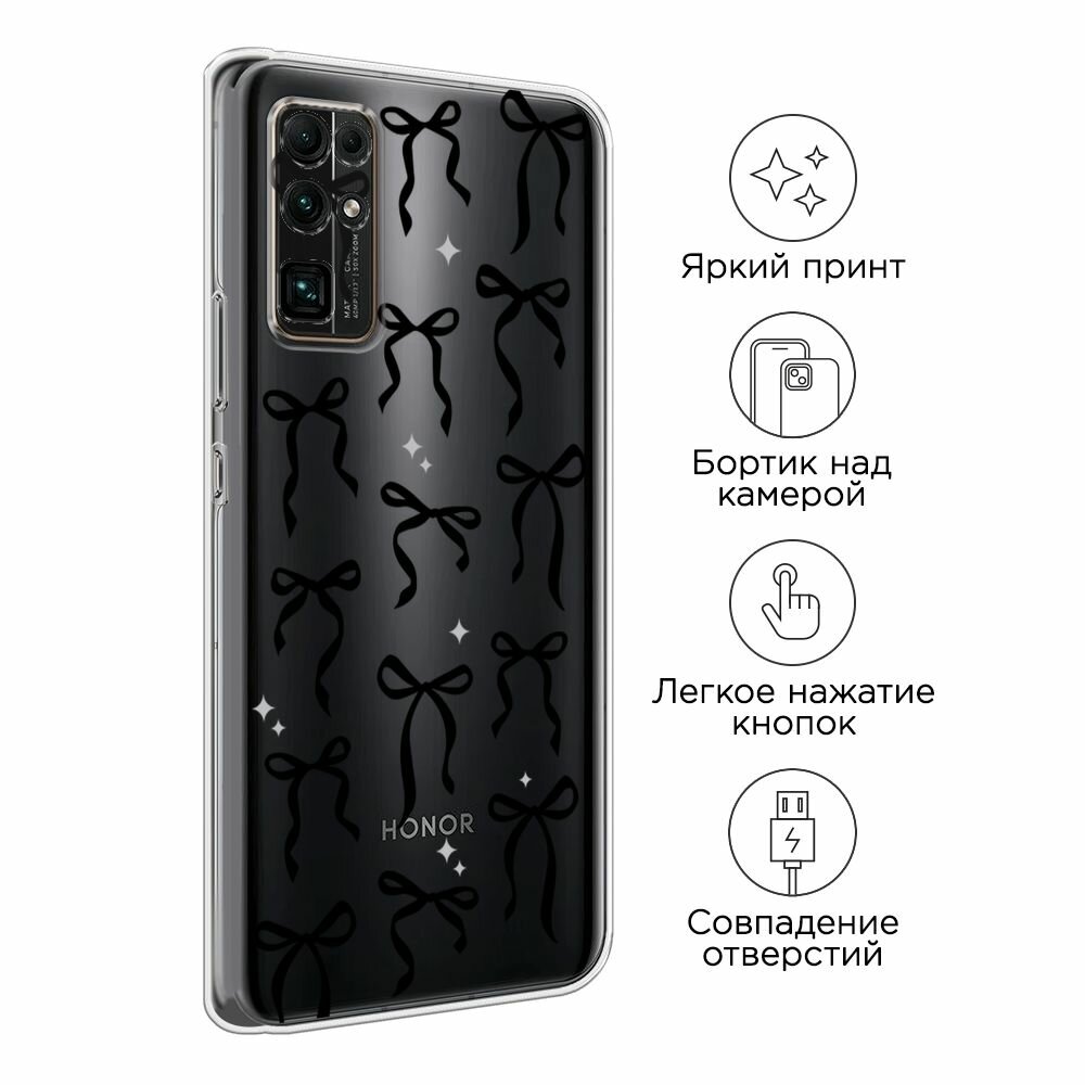 Чехол на Honor 30 / Хонор 30 с принтом "Black bows", прозрачный — фото 1