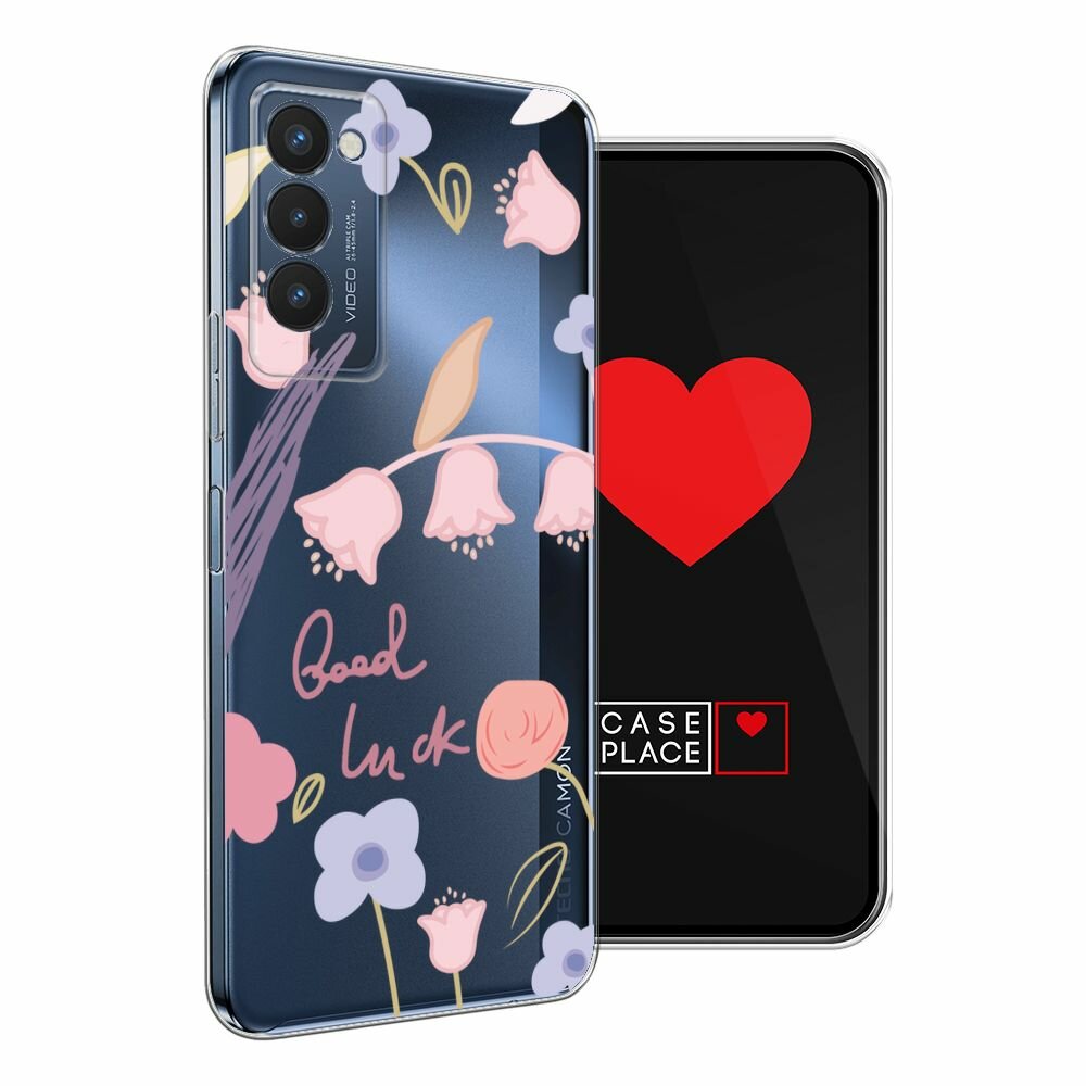 Чехол на Tecno Camon 18P / Техно Камон 18Р с принтом "Lucky flowers", прозрачный — фото 1