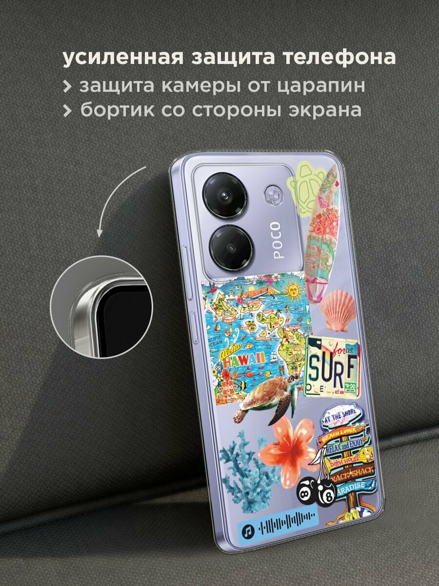 Чехол на Poco M7 Pro / Поко М7 Про с принтом "Summer collage", прозрачный — фото 1