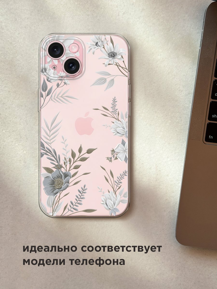 Чехол на Apple iPhone 15 / Айфон 15 с принтом "Цветы сепия 3" — фото 1