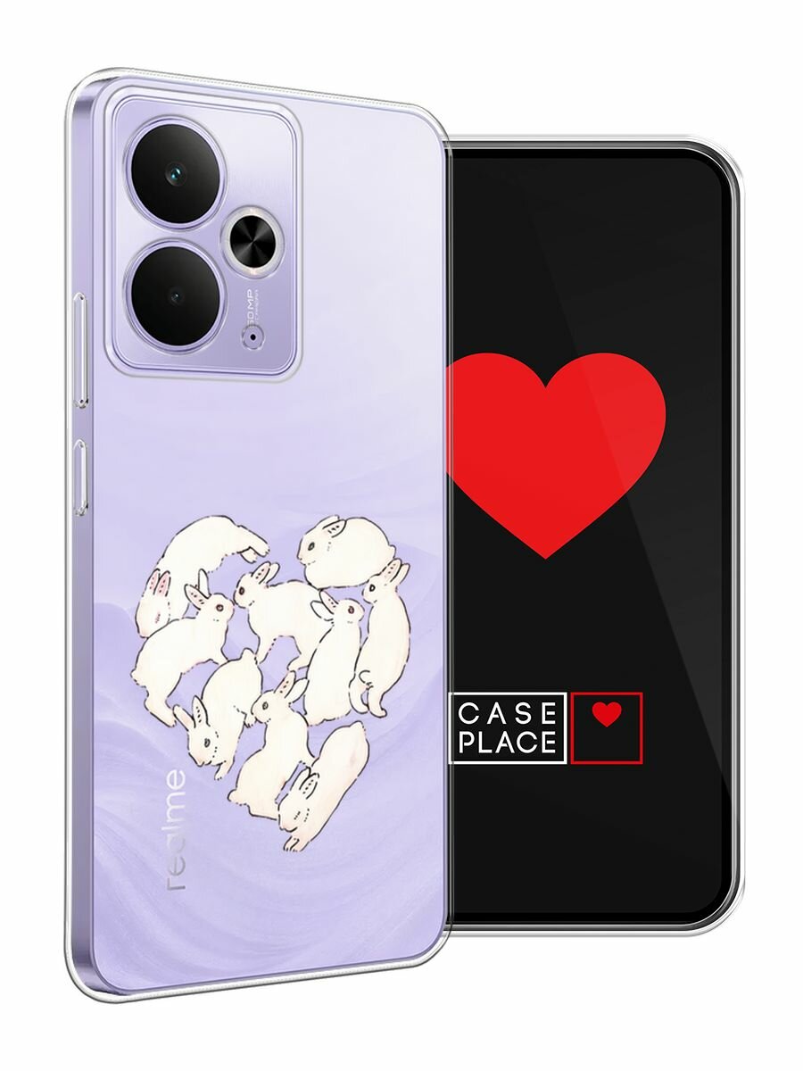 Чехол на Realme 14T / Реалми 14Т с принтом "Сердечко из кроликов 2 - 8 марта", прозрачный — фото 1