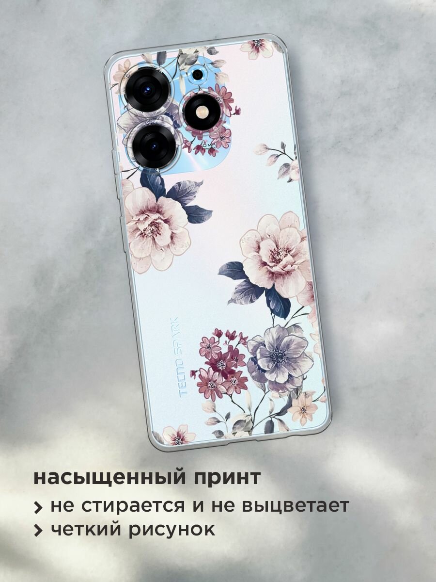 Чехол на Tecno Spark 10 Pro / Текно Спарк 10 Про с принтом "Нежные винтажные цветы", прозрачный — фото 1
