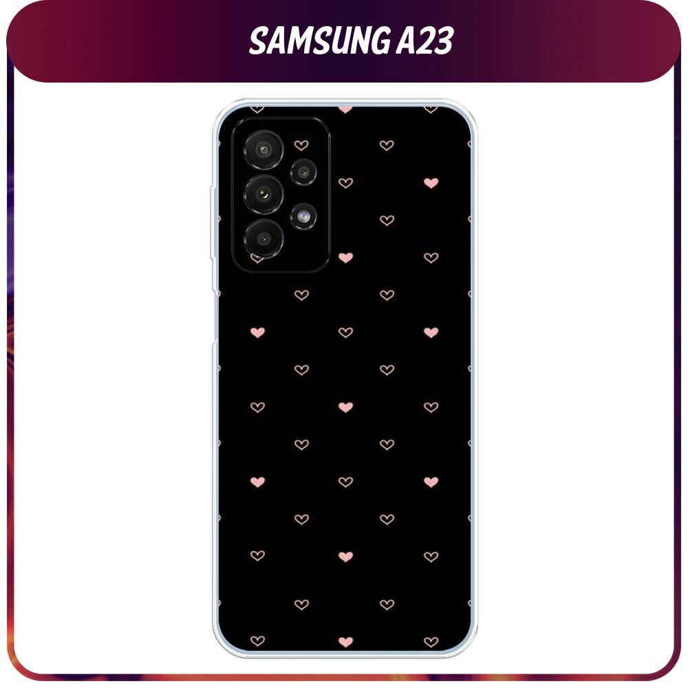 Чехол на Samsung Galaxy A23 / Самсунг Галакси А23 с принтом "Черный фон и сердечки"