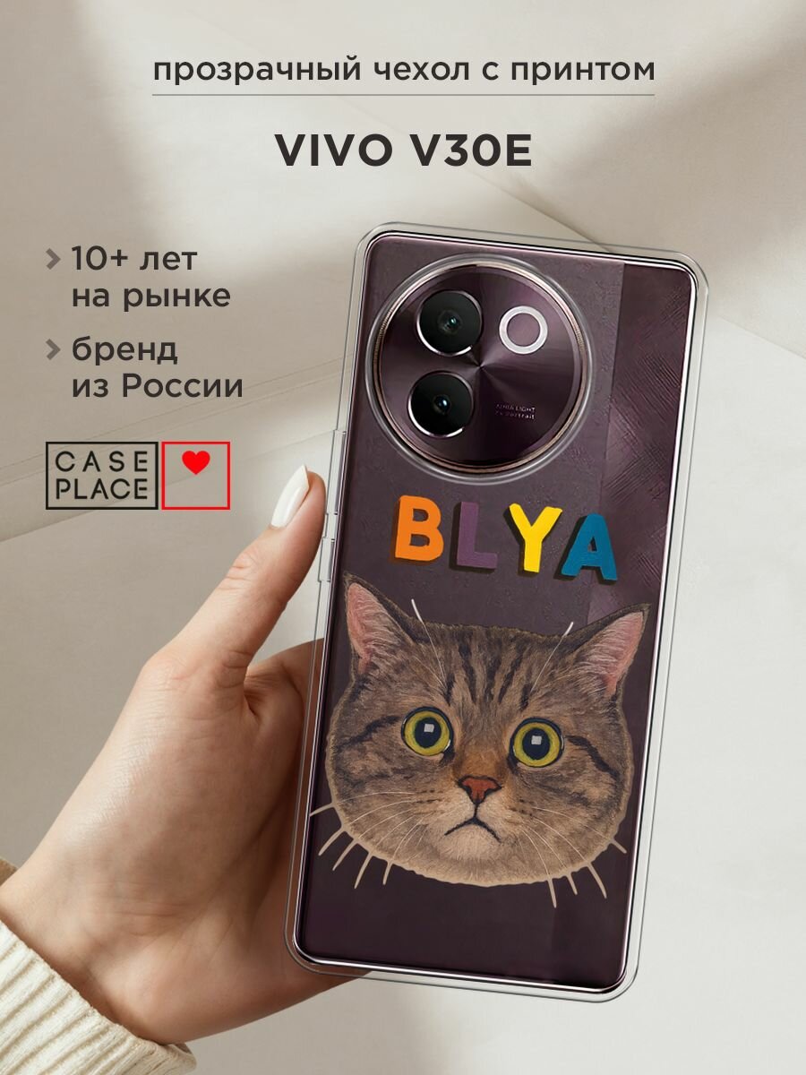 Чехол на Vivo V30e / Виво В30е с принтом "Серый котик", прозрачный