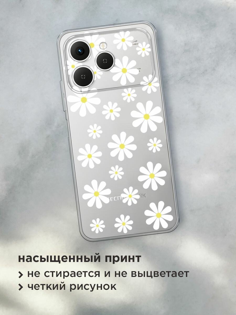 Чехол на Tecno Spark 40 / Текно Спарк 40 с принтом "Большие ромашки", прозрачный — фото 1