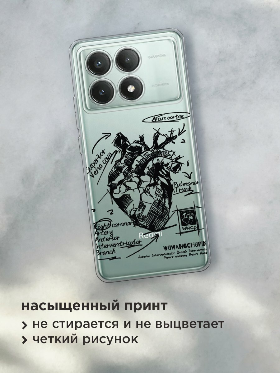Чехол на Xiaomi Poco X6 PRO 5G / Поко X6 Про 5G с принтом "Анатомическое сердце 2", прозрачный — фото 1