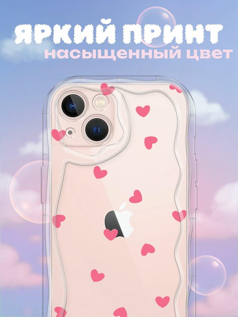 Чехол на Apple iPhone 13 / Айфон 13 с принтом Паттерн розовые сердечки — фото 1