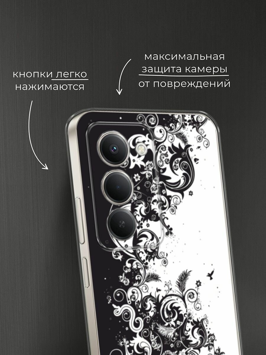 Чехол на Xiaomi Redmi 15 / Сяоми Редми 15 с принтом "Черно белый узор" — фото 1