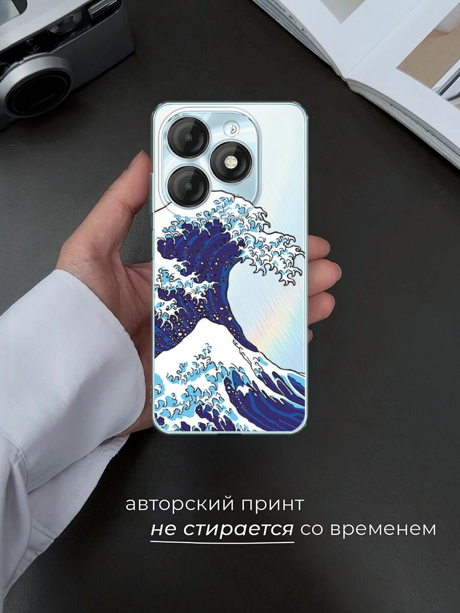 Чехол на Itel P55 / Ител Р55 с принтом "Волна над Фудзи", прозрачный — фото 1