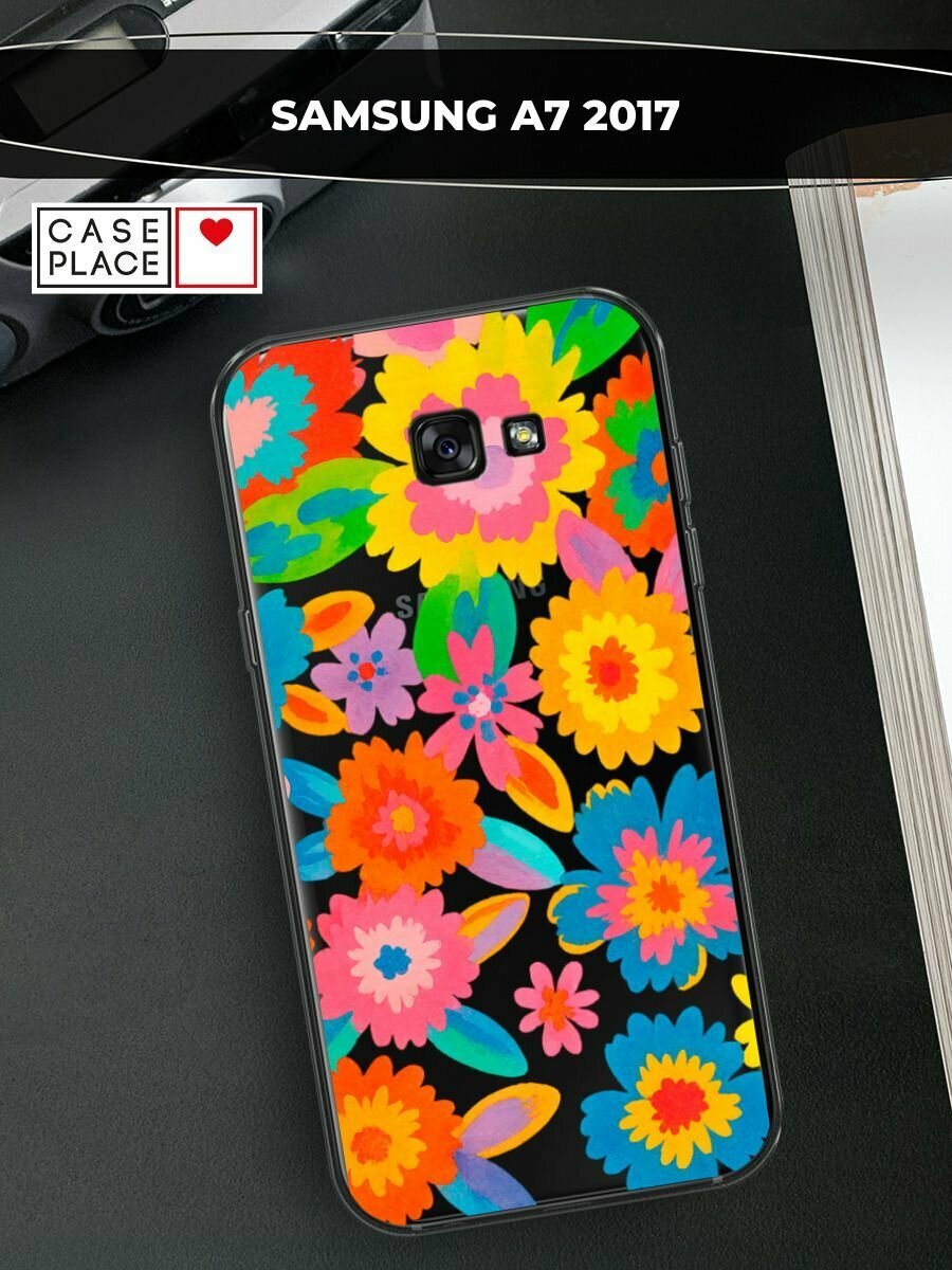 Чехол на Samsung Galaxy A7 2017 / Самсунг Галакси А7 2017 с принтом "Абстрактные яркие цветы", прозрачный