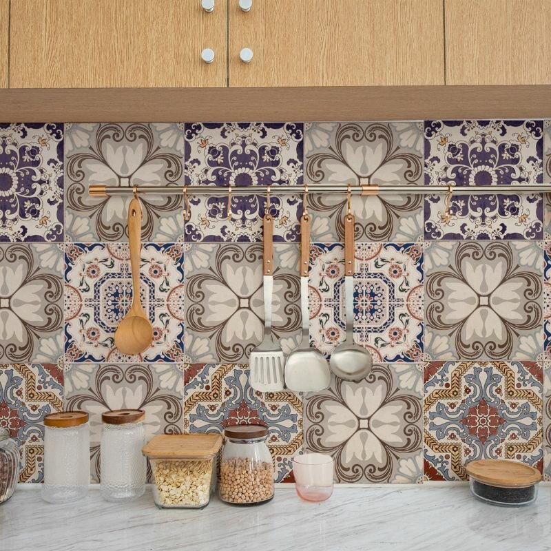 20х20 см плитка самоклеящаяся глянцевая ПВХ панели для стен декор для дома на кухню, в ванную, гостиную, коридор 24 шт