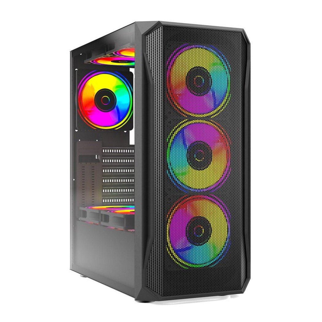 Корпус компьютерный FOXGATE (11-02F ARGB/335) без БП, 4*ARGB FAN, 1*USB3.0+2*USB2.0, закалённое стек