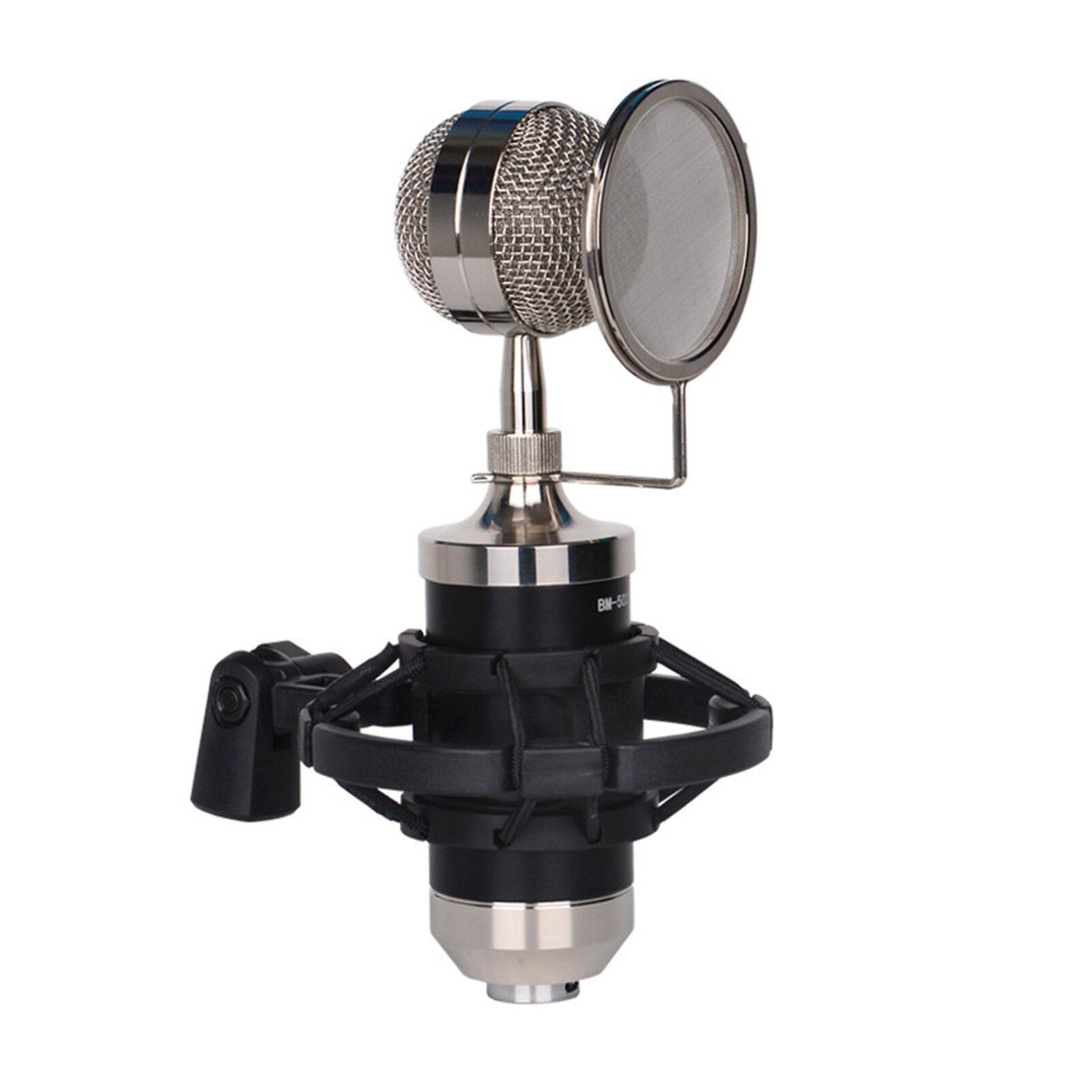 Микрофон кардиоидный конденсаторный набор с пластиковым шок-маунтом поп-фильтром для вокала стриминга пения передачи музыкальных инструментов черный BM-502 16мм XLR 2.5м 1 шт.